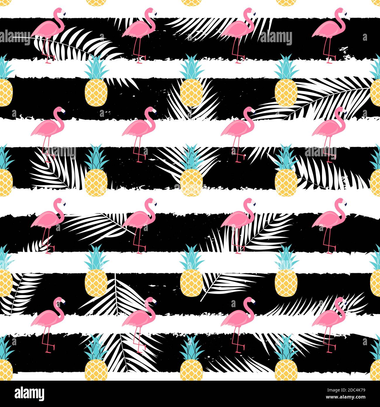 Tropic fruit Pineapple and Pink Flamingo seamless pattern background ...