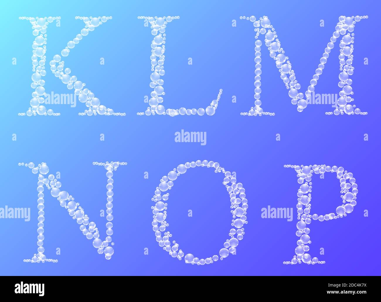 Set of water drops latin alphabet letters K, L, M, N, O, P. Artistic ...