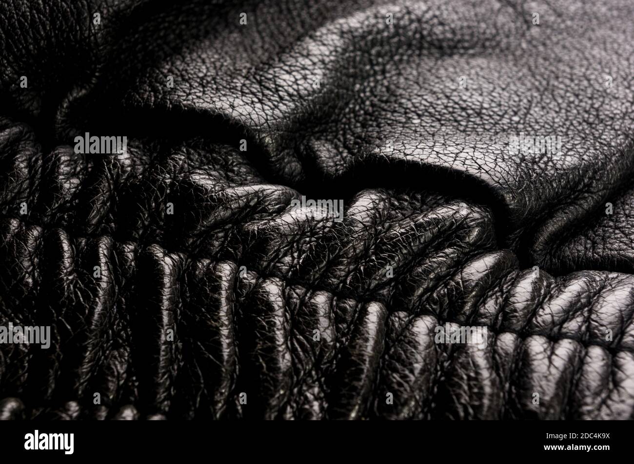 Old vintage genuine soft black leather texture background, top layer ...