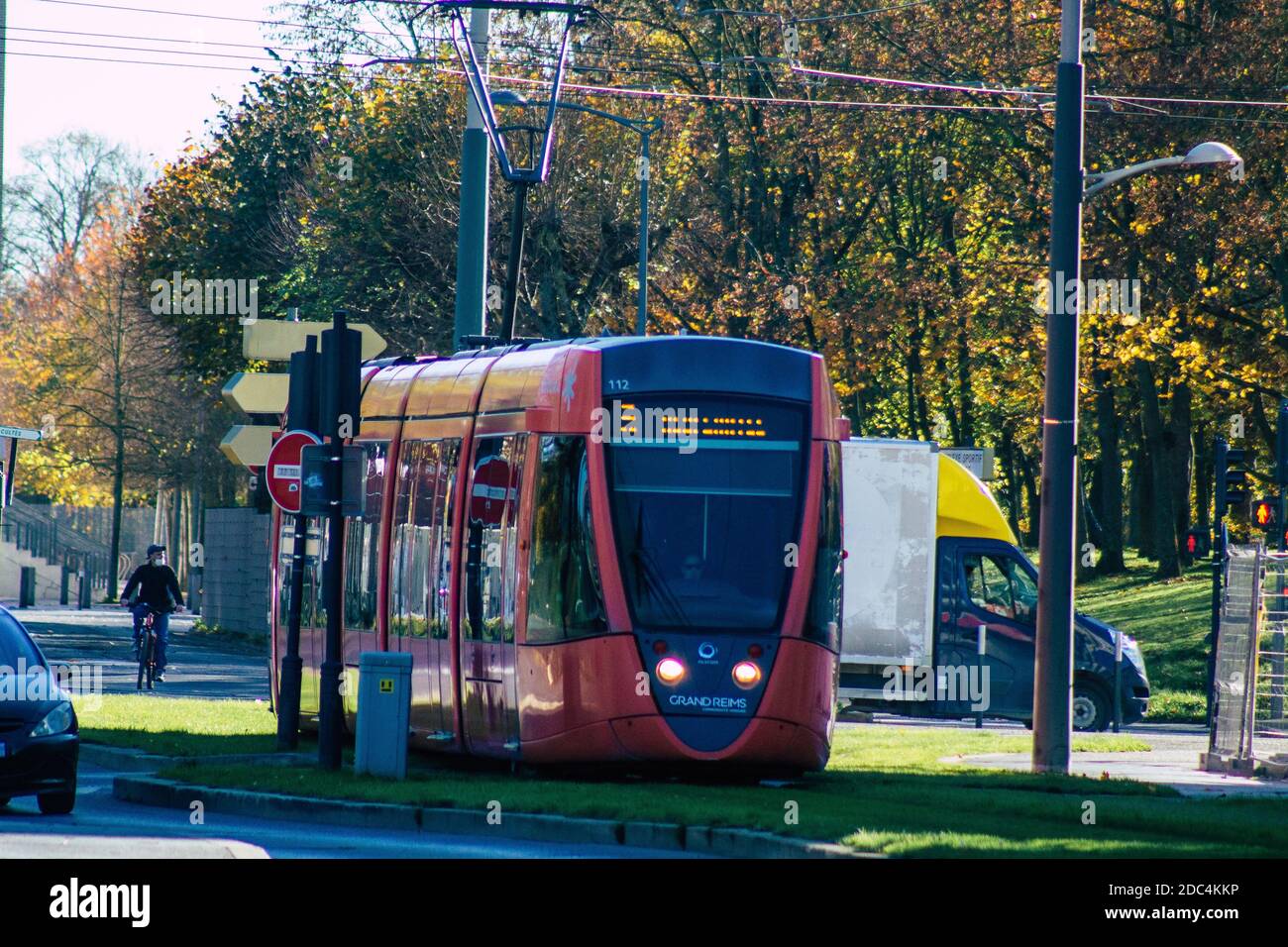 Reims France November 18, 2020 View of a modern electric tram for ...