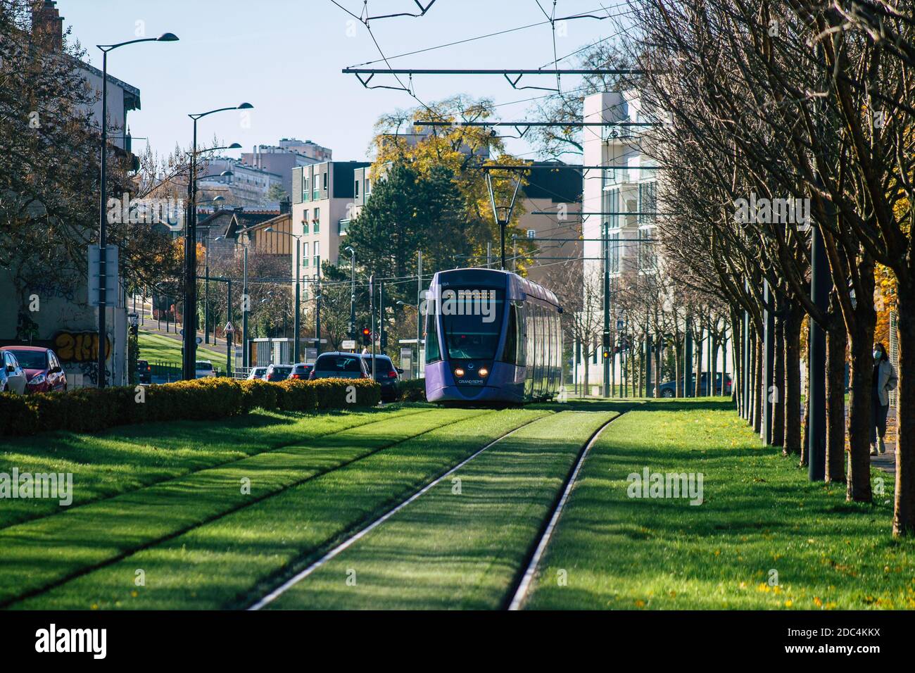 Reims France November 18, 2020 View of a modern electric tram for ...