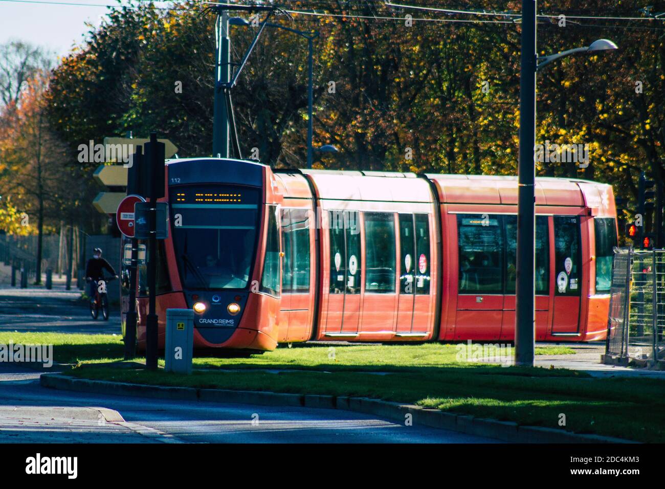 Reims France November 18, 2020 View of a modern electric tram for ...