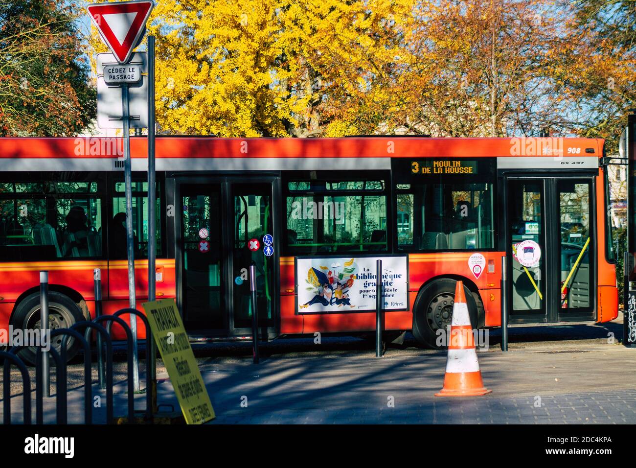 Reims France November 18, 2020 View of a traditional city bus for ...