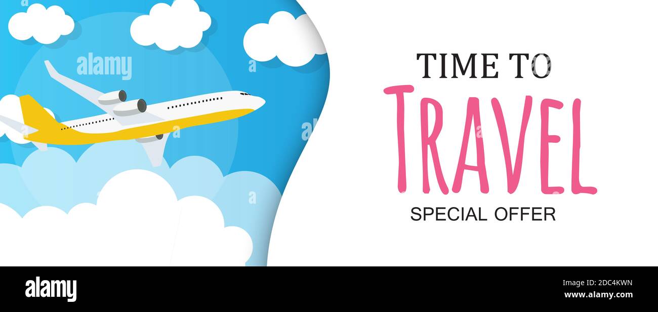 Time to Travel Template Background with Airplane. Illustration Stock ...