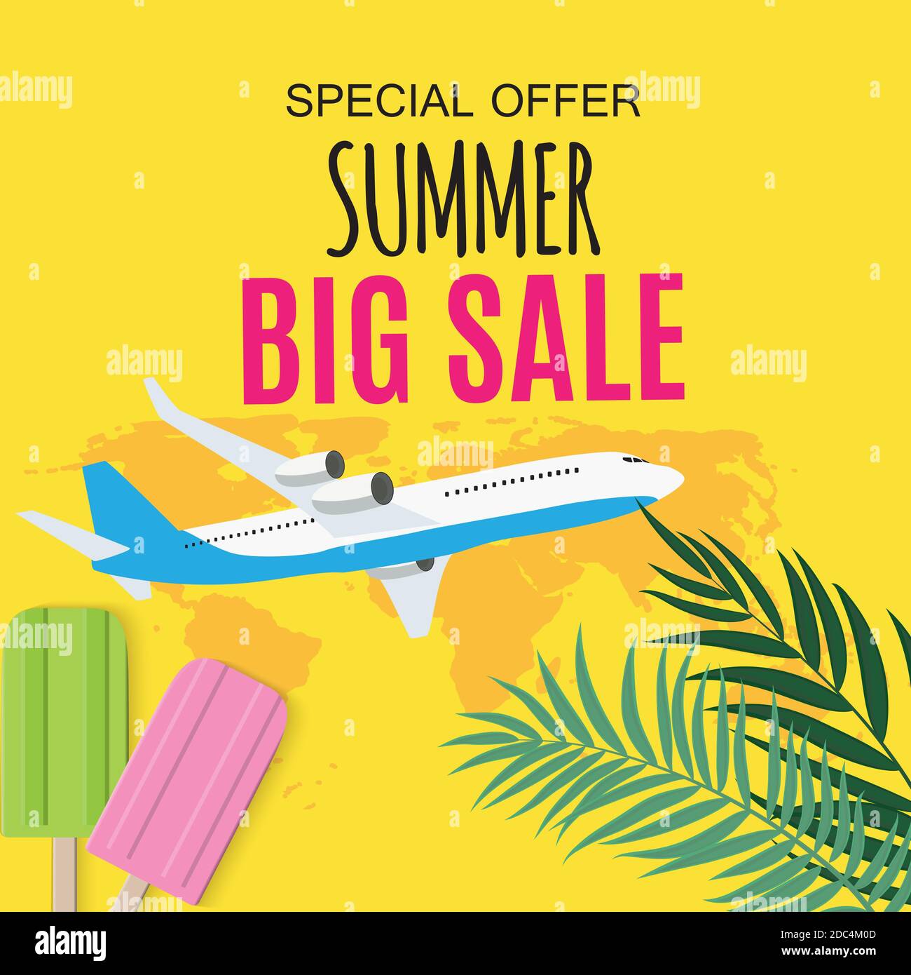 Summer Big Sale Template Background with Airplane. Illustration Stock ...