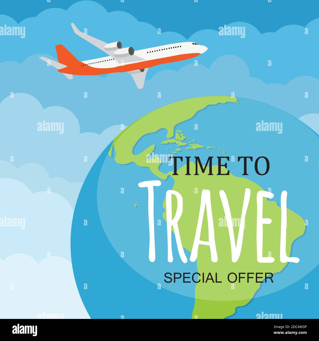 Time to Travel Template Background with Airplane. Illustration Stock ...