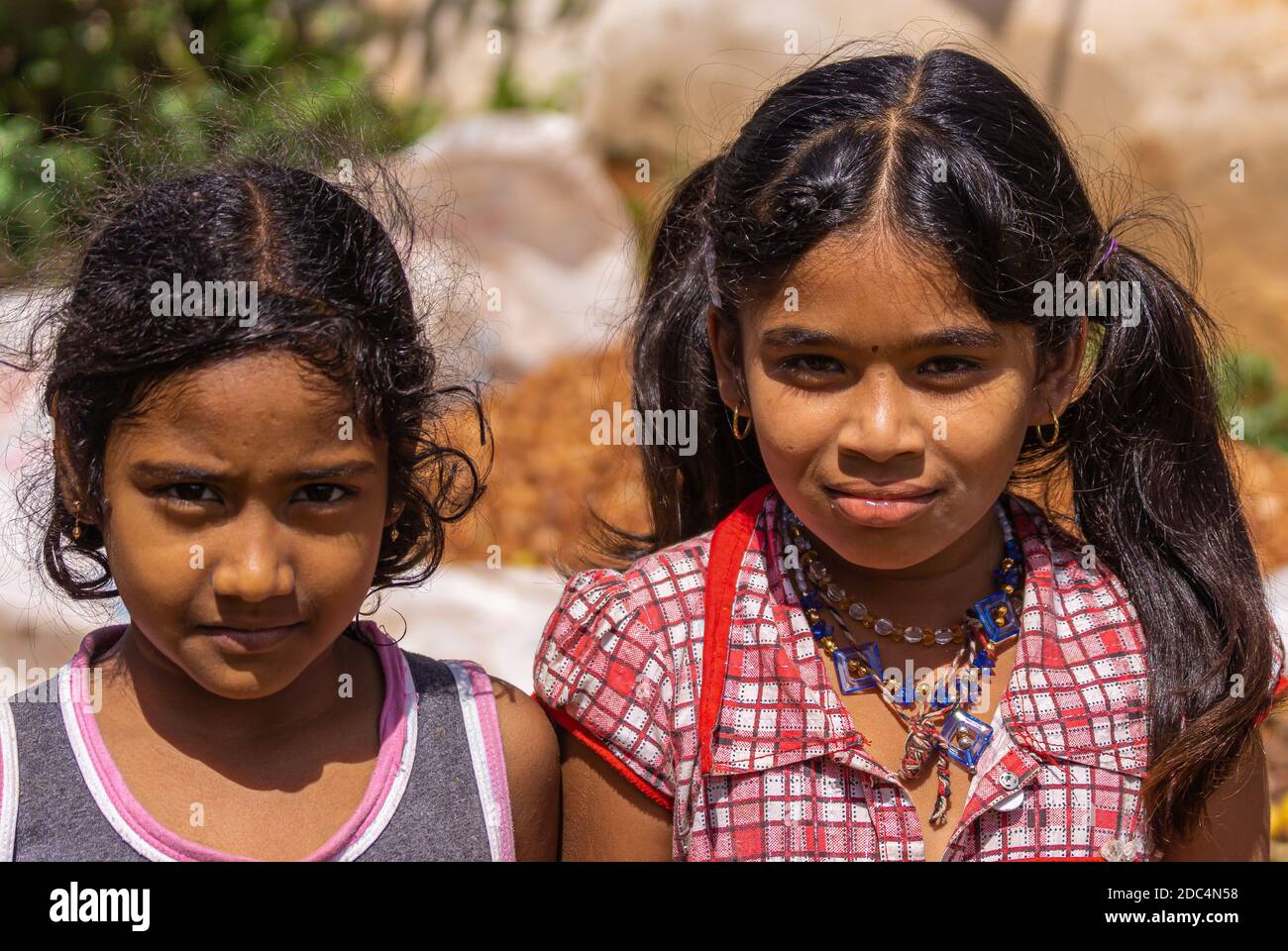 Kadenahalli, Karnataka, India - November 3, 2013: Closeup of faces of 2 ...