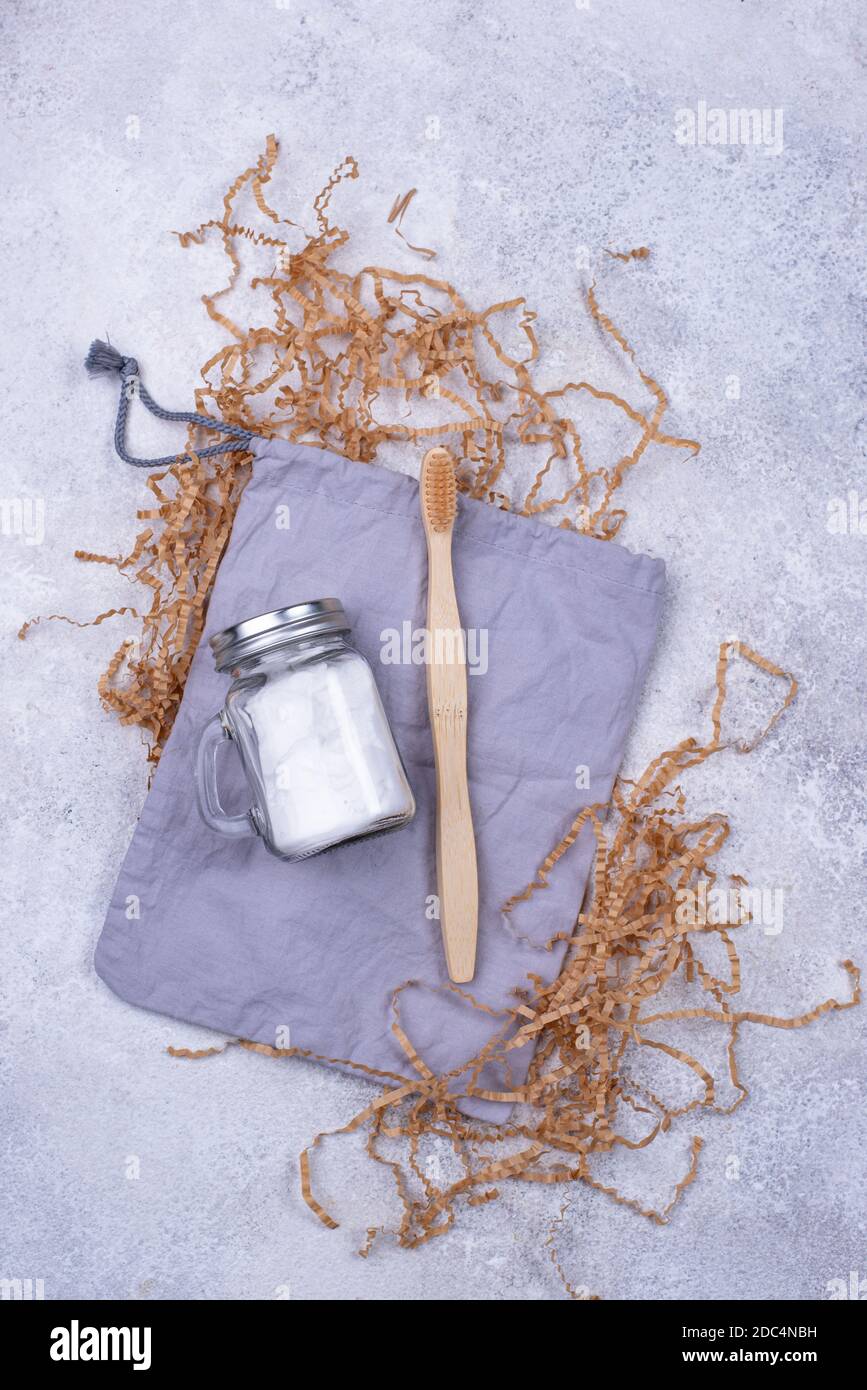 Eco friendly toothbrush and natural dentifrice Stock Photo - Alamy