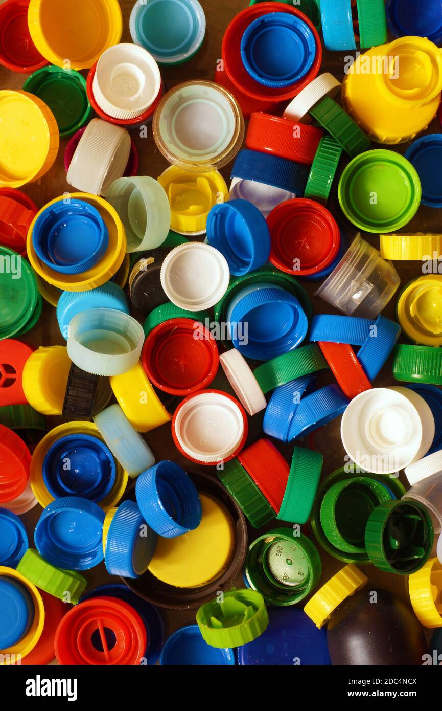 Multicolored caps from bottles, an excellent raw material for recycling ...