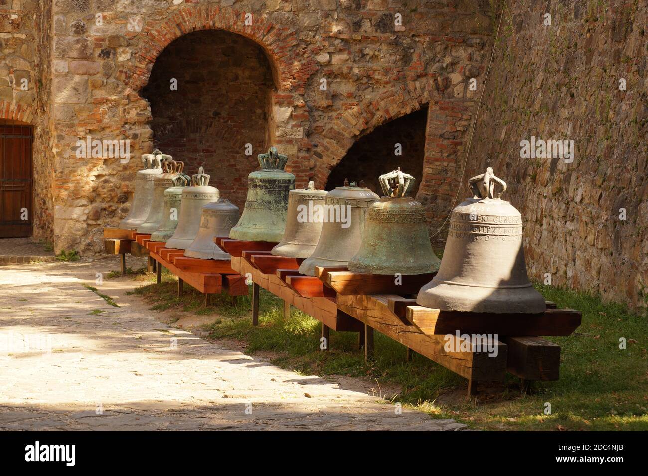 A collection of bells in the basilica of Esztergom in Hungary Stock ...
