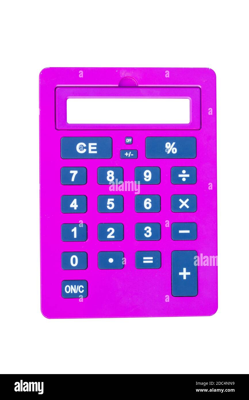 pink calculator isolated on white background with white space on the ...