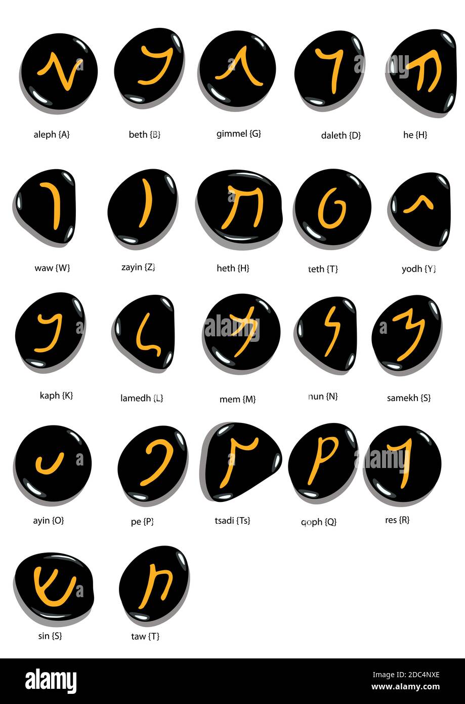 Hand drawn aramaic alphabet written in stone , font set, isolated on ...