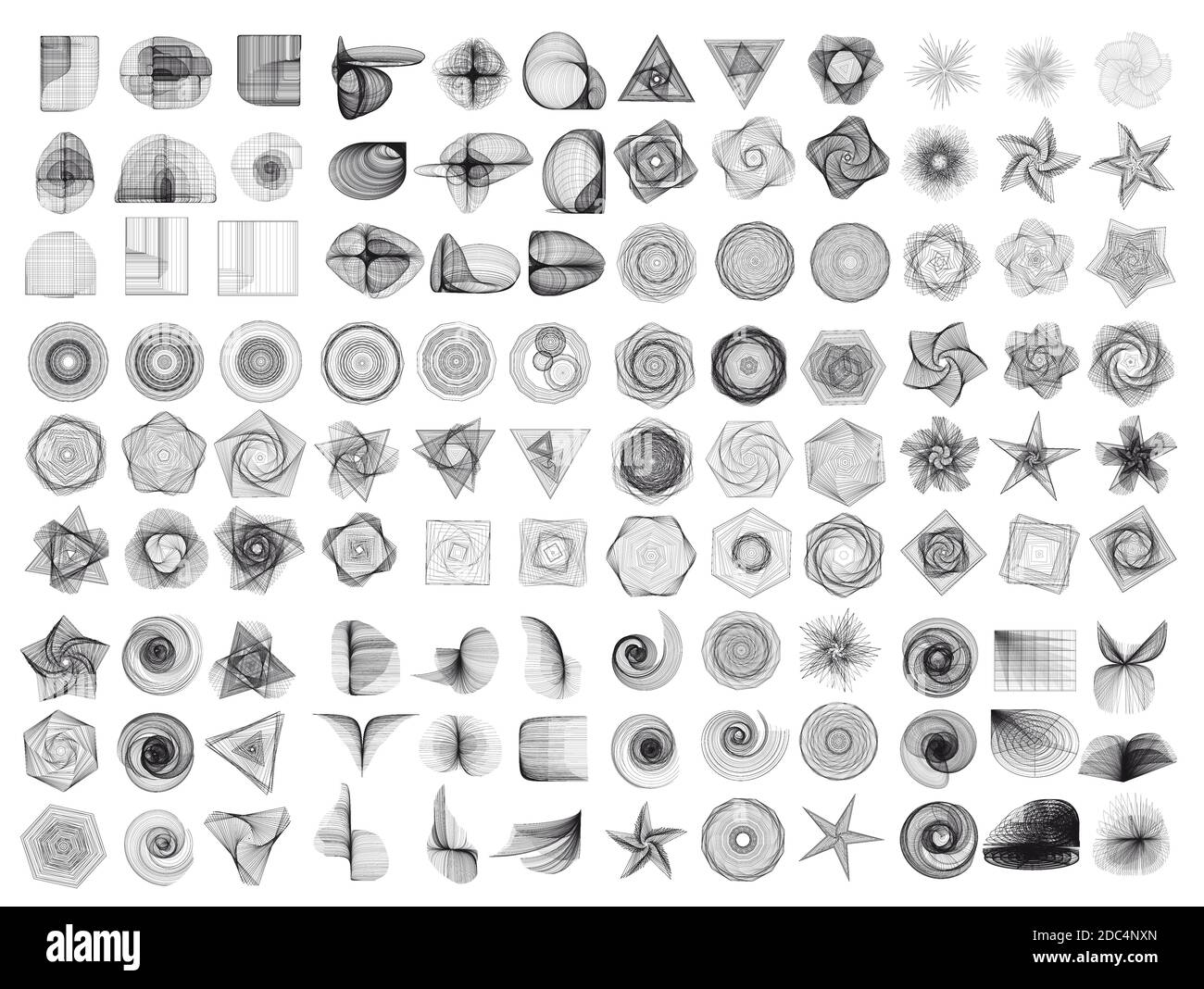 Large set of abstract geometric elements and shapes on white background ...