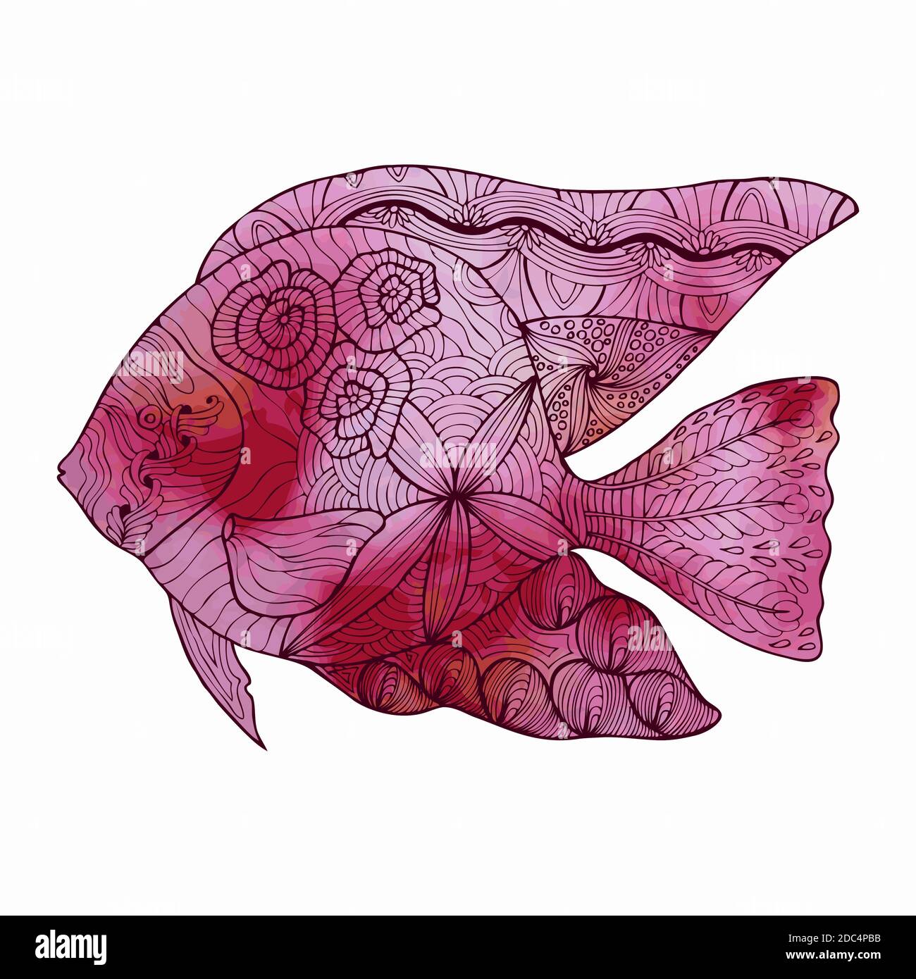 Hand drawn stylized fish with doodle, zentangle, floral, vintage ...