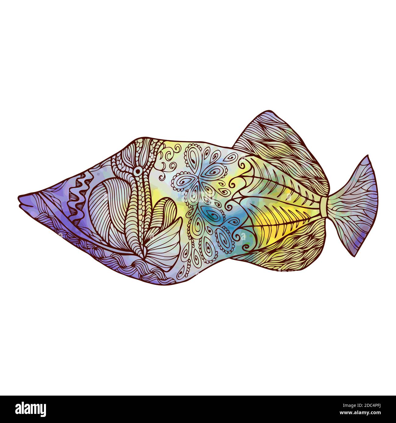 Hand drawn stylized fish with doodle, zentangle, floral, vintage ...