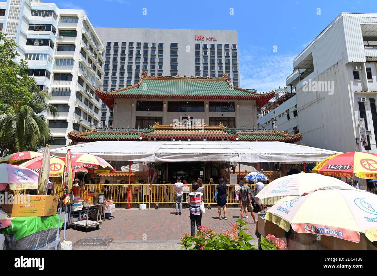 Barriers erected outside a Chinese Buddhist Temple at Waterloo Street ...