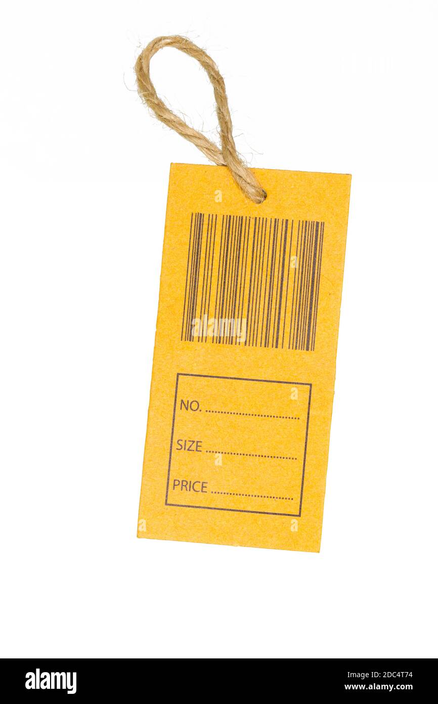 close-up of a price tag with bar code isolated on white background ...