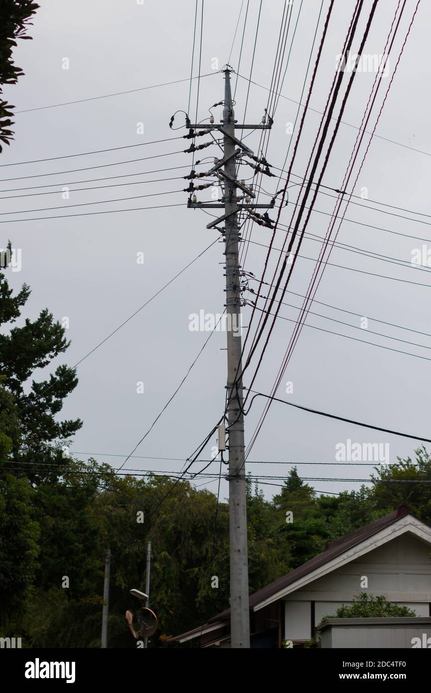 electric pole and cables in japan, silhouette Stock Photo - Alamy