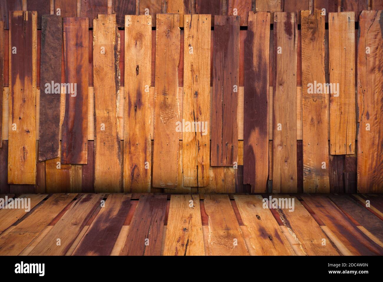 irregular wooden panel wall interior background, perspective design ...