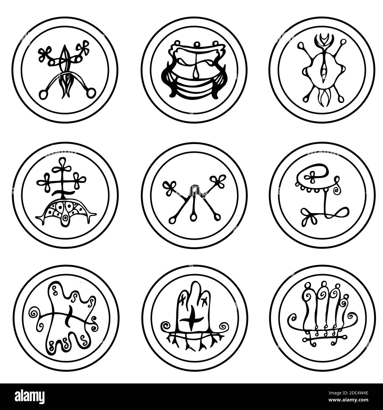 Set of hand drawn stylized magical seals, occult symbols, on white ...
