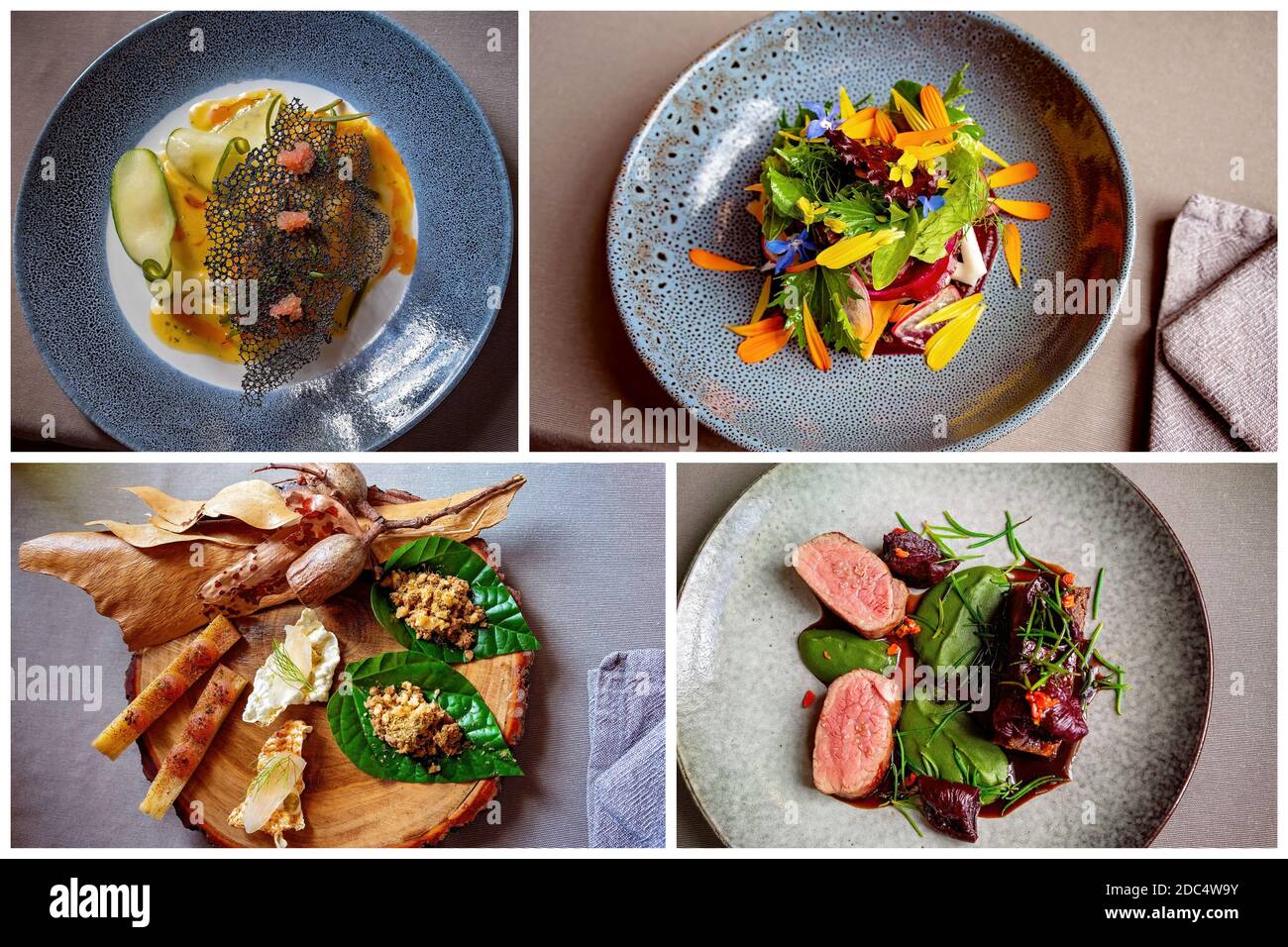 Collage of four images of dishes of delicious locally sourced bush ...
