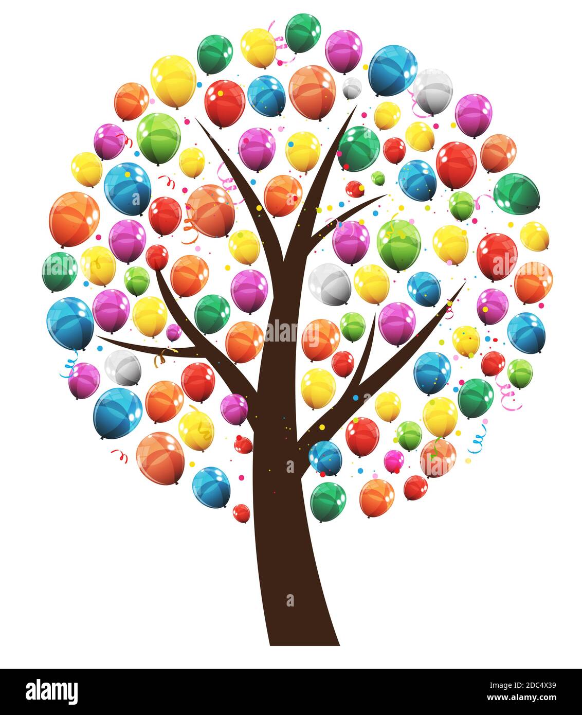 Abstract Happy Birthday Tree with Balloons Illustration Stock Photo - Alamy