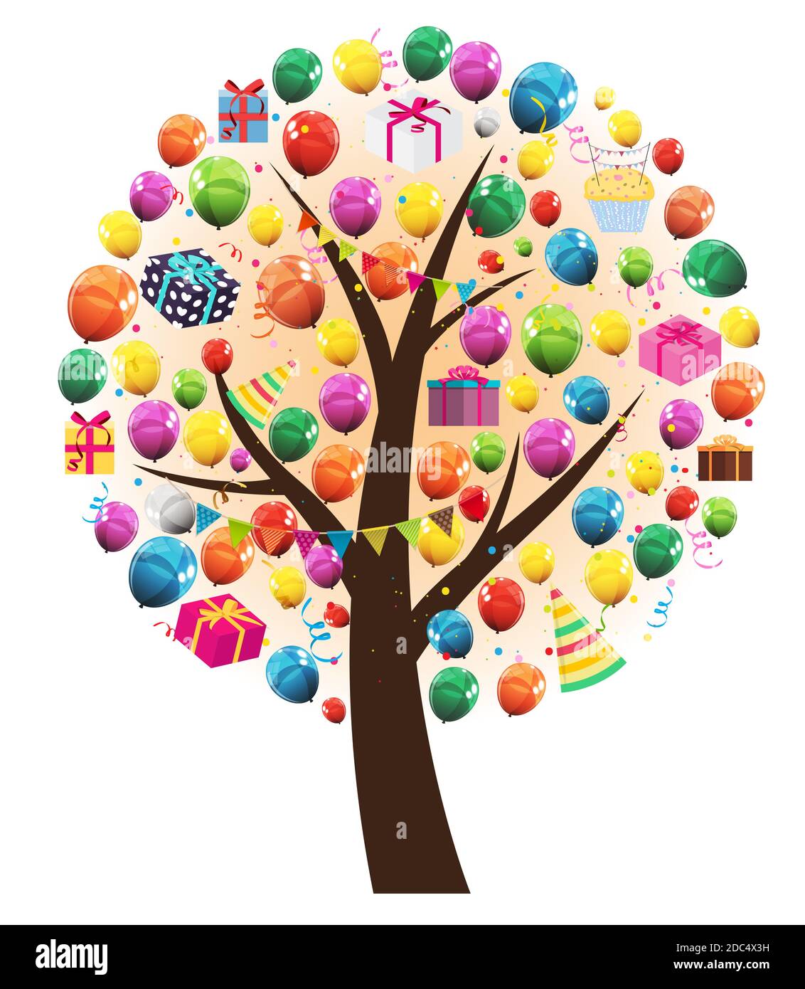 Abstract Happy Birthday Tree with Balloons Illustration Stock Photo - Alamy