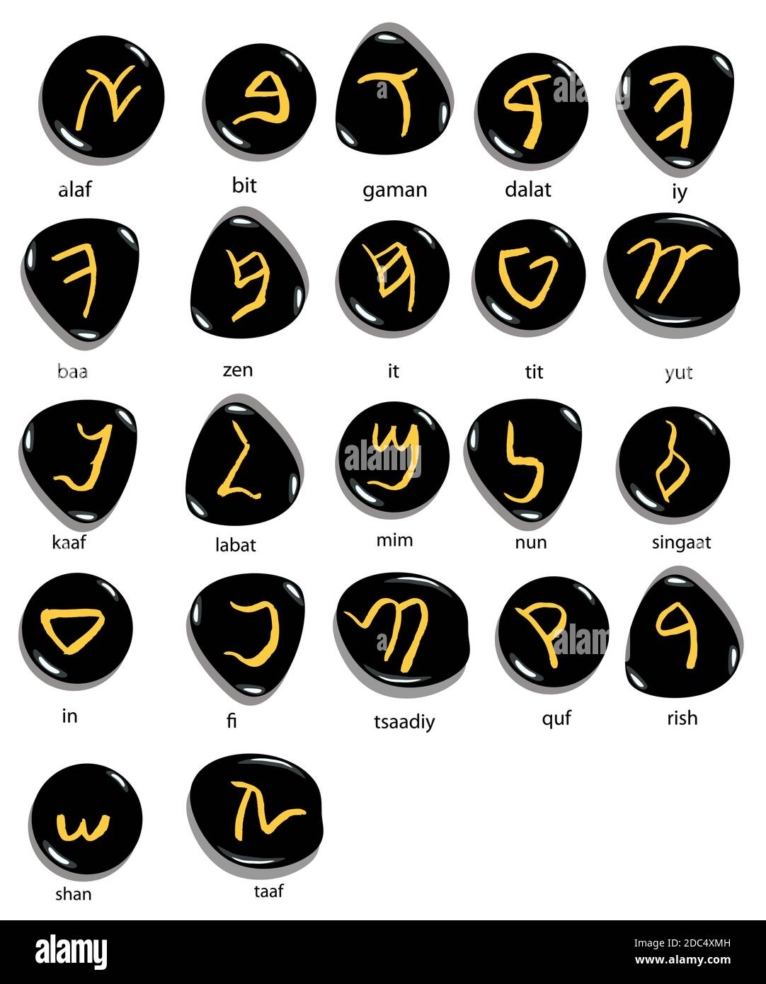 Hand drawn samaritan alphabet written in stone , font set, isolated on ...