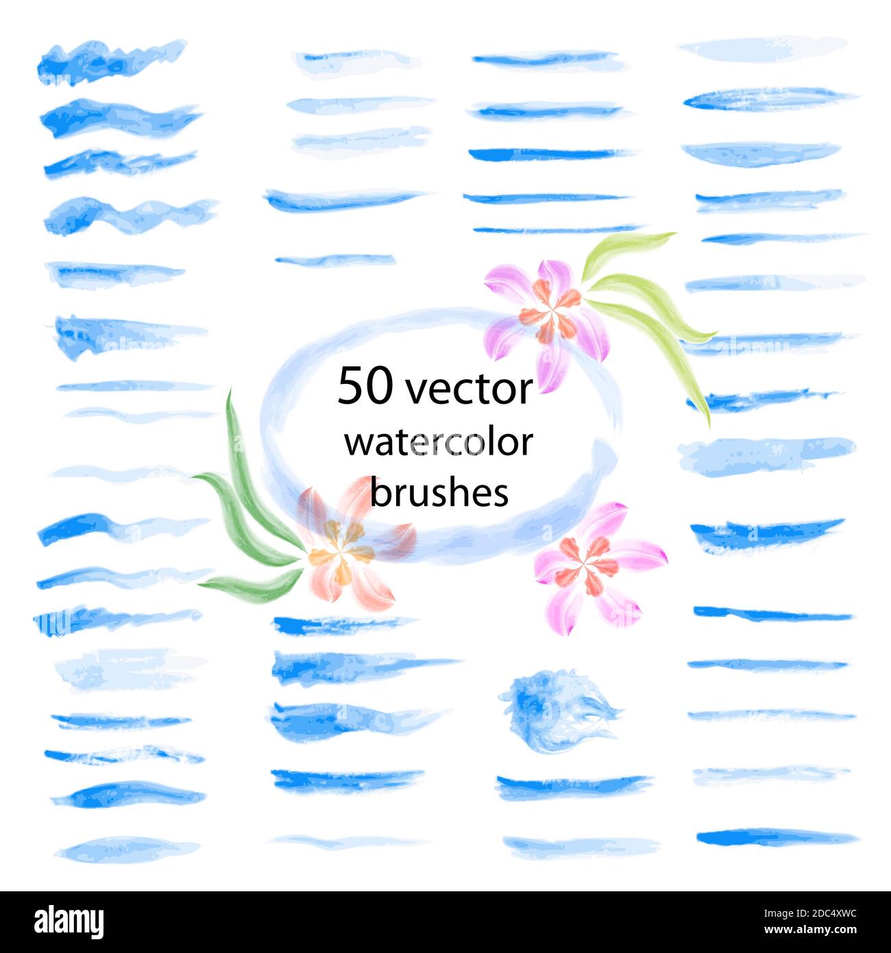 Set of 50 watercolor vector brushes. Hand drawn strokes. Texture and ...