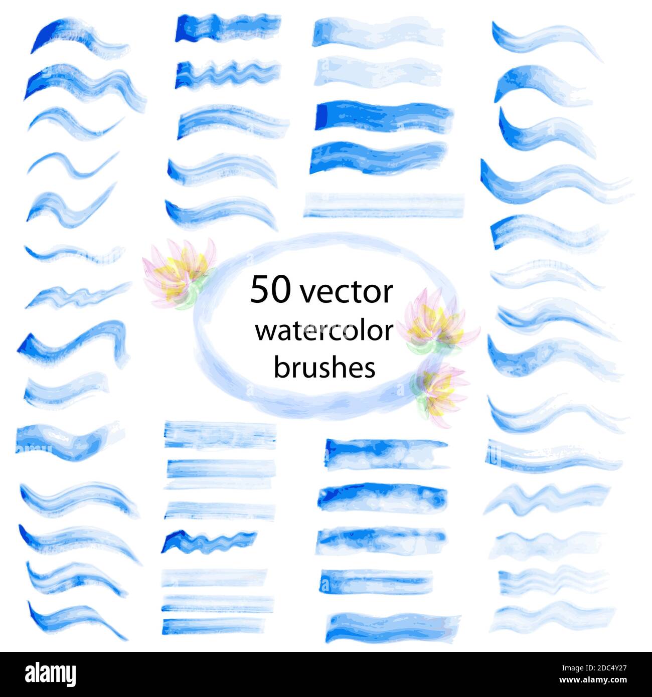 Set of 50 watercolor vector brushes. Hand drawn strokes. Texture and ...