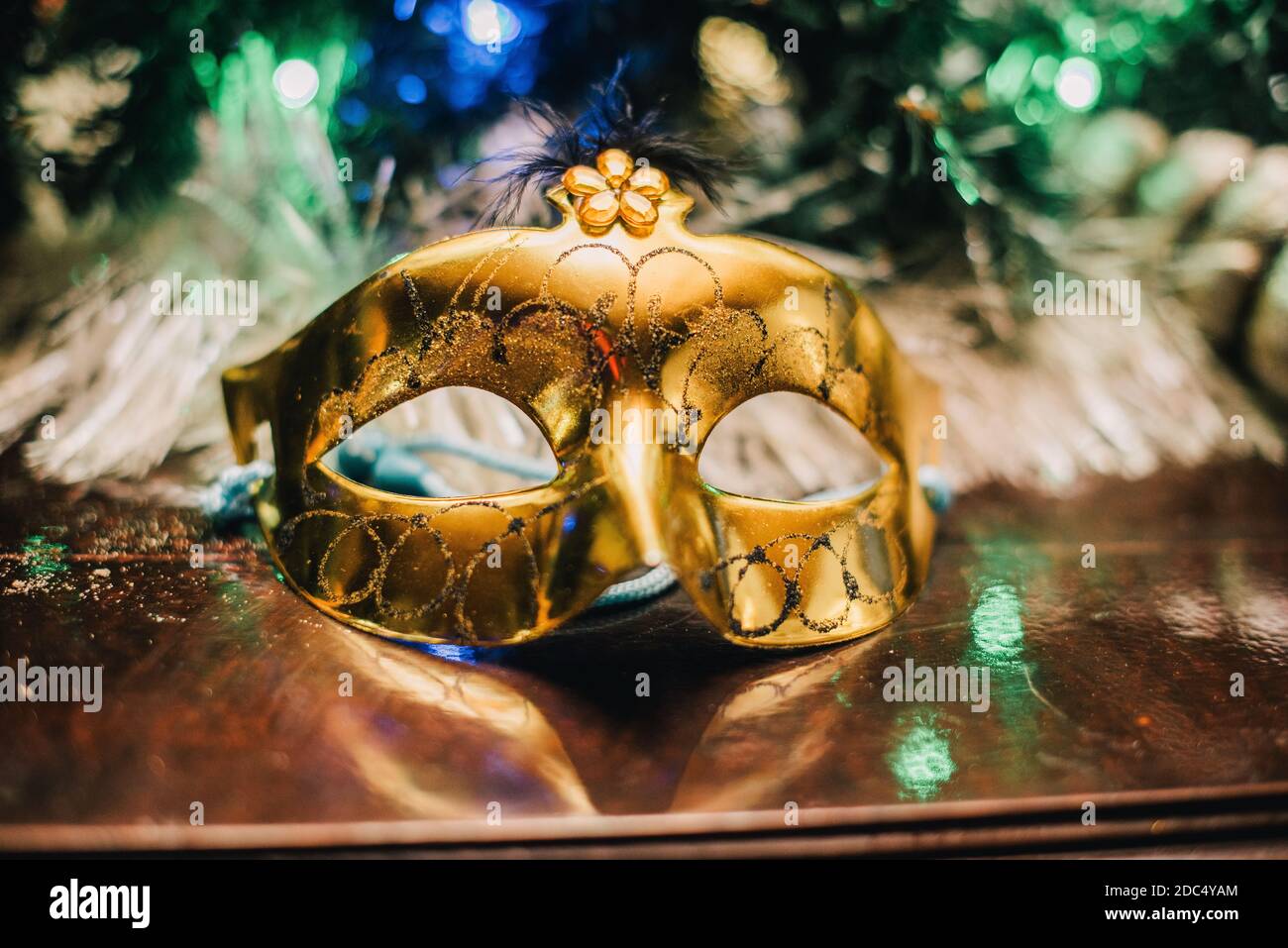 Christmas. Carnival mask near the Christmas tree. mask near new year ...