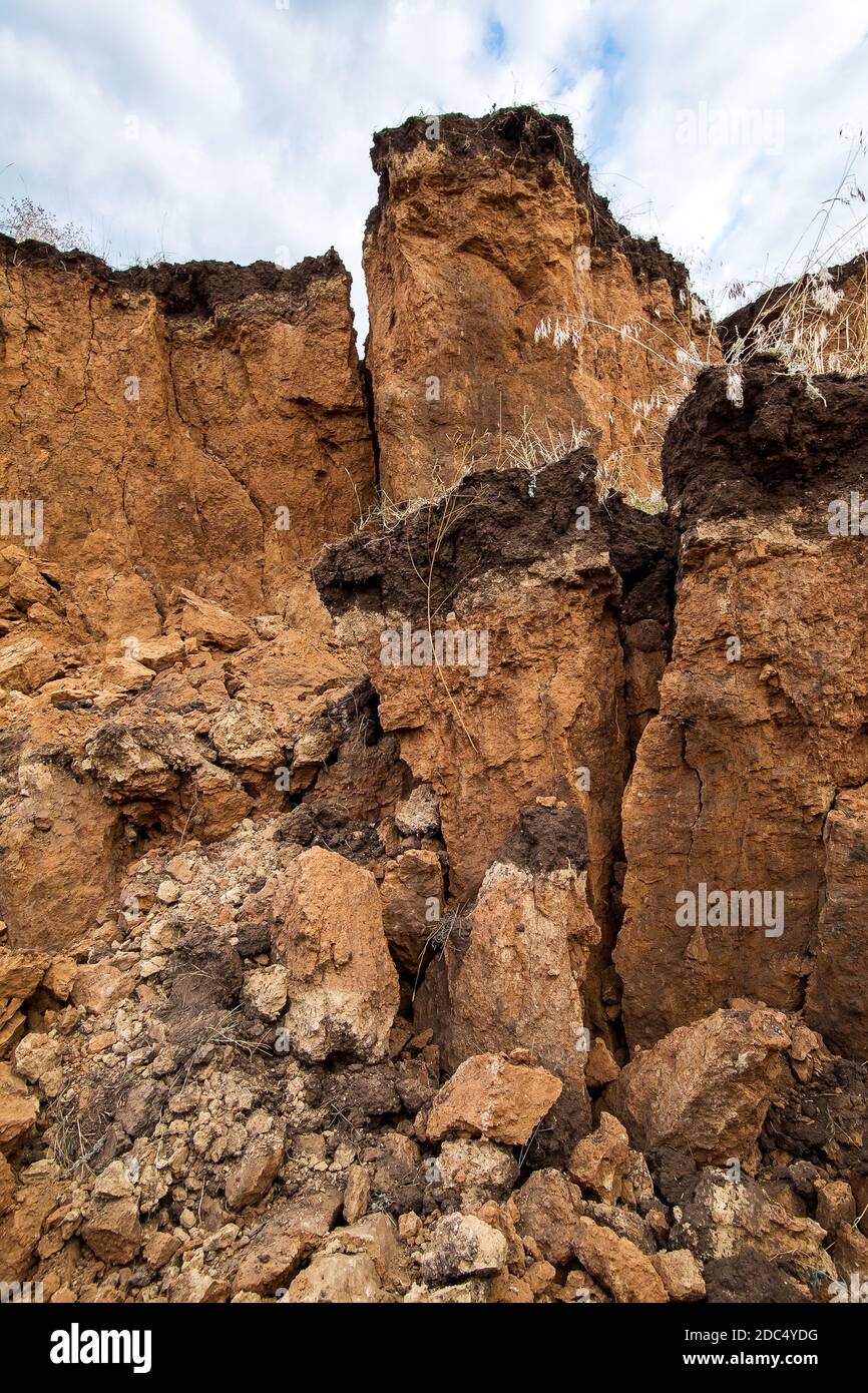 Soil landslide on slopes after degradation of the soil rain or ...