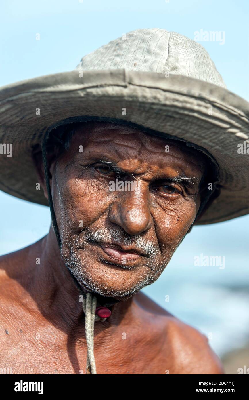 A portrait of a stick fisherman (pole fisherman) near Koggala on the ...