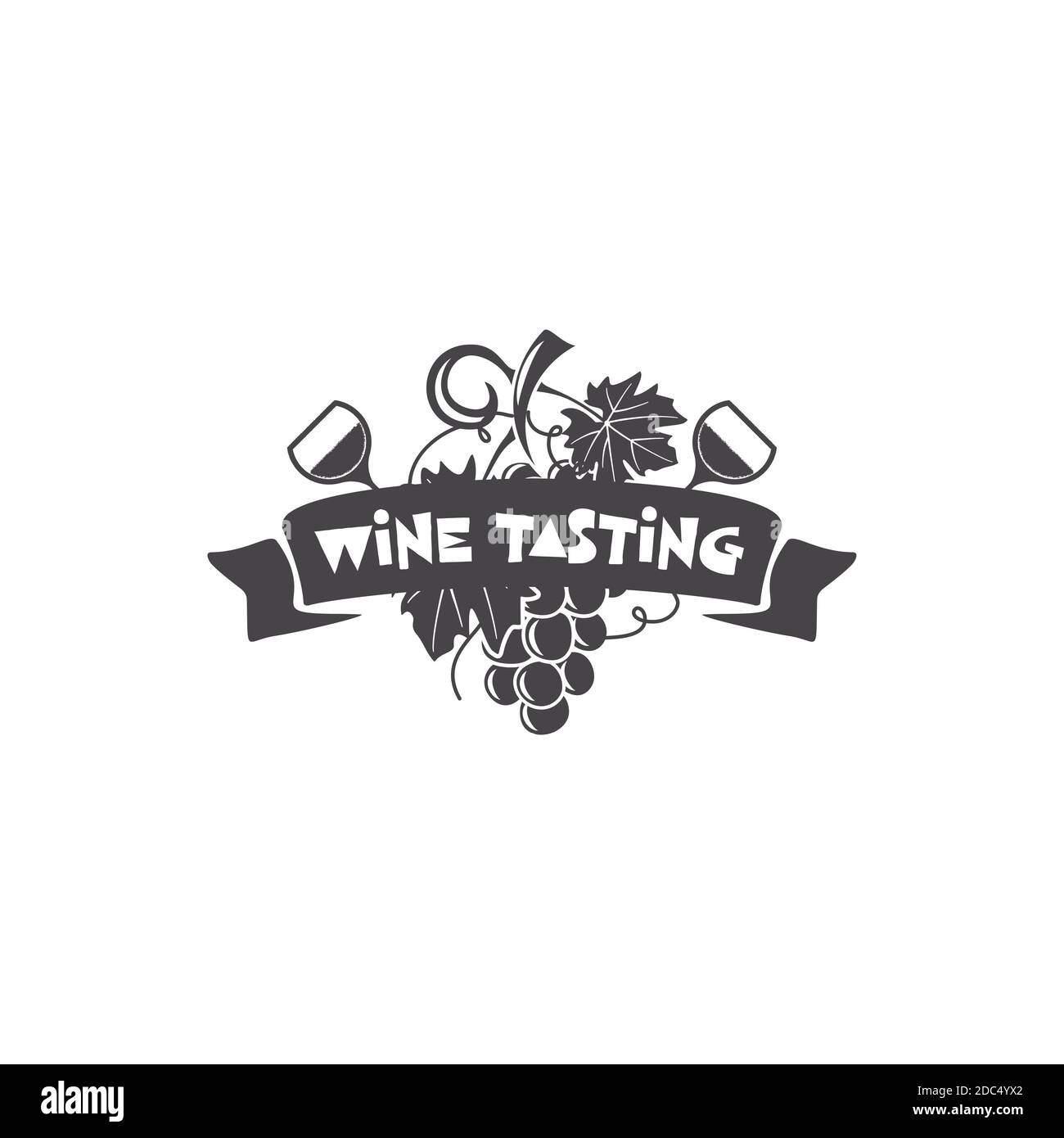 Wine tasting, winery logo template. Drink, alcoholic monochrome art ...