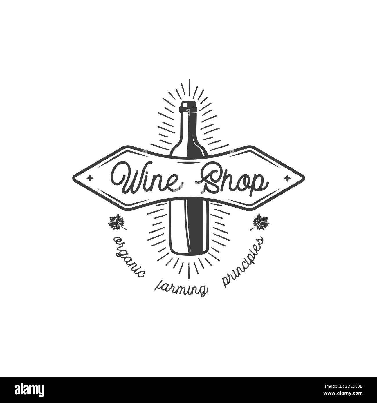 Wine shop logo, label. Organic wines principles sign.Vineyard badge ...