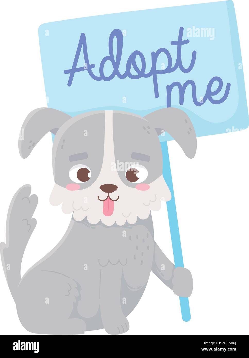 adopt a pet, cute gray puppy with placard cartoon vector illustration ...