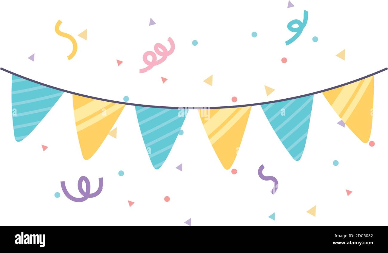 happy birthday pennants decoration confetti celebration party cartoon ...