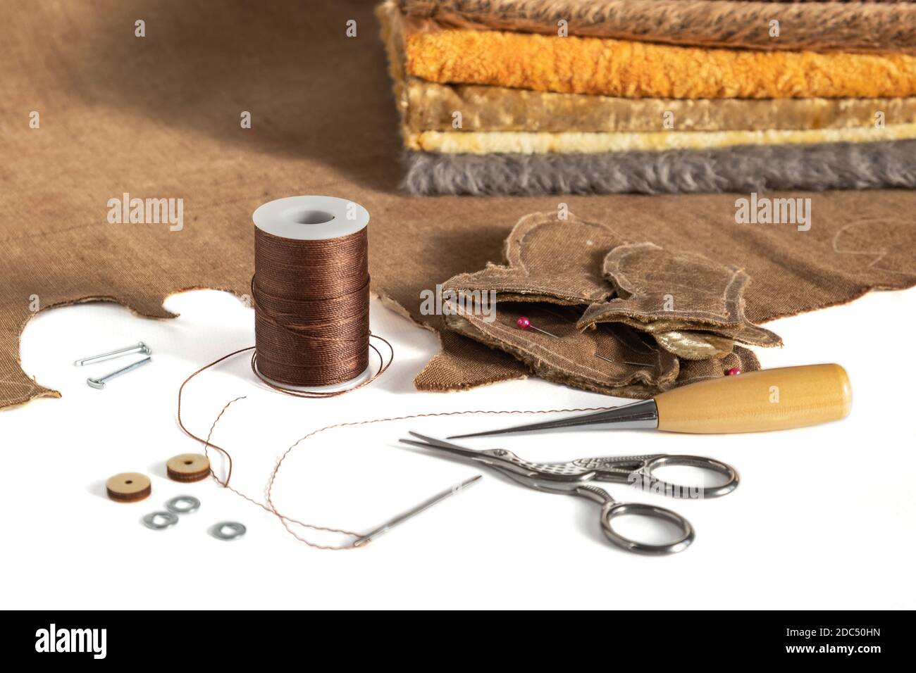 Sewing a teddy bear with yoyr own hands. Hobby. Cut out details of the ...