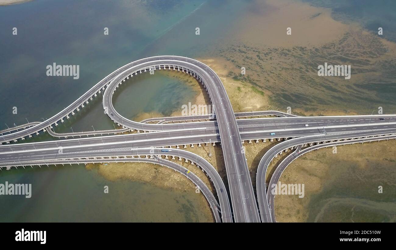 Aerial view to ring road toll way structure and construction from ...
