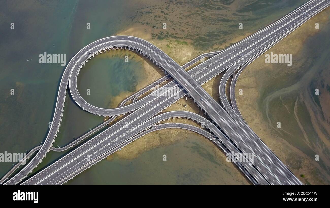 Aerial view to ring road toll way structure and construction from ...