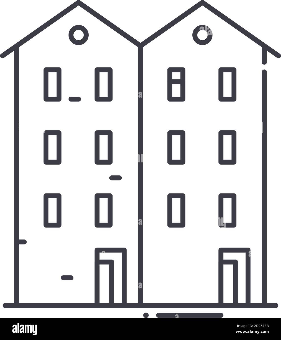 Retro apartment building icon, linear isolated illustration, thin line ...