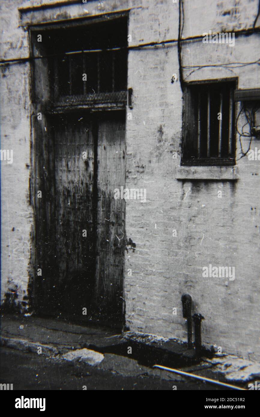 Fine 1970s vintage black and white photography of a back alley with a ...