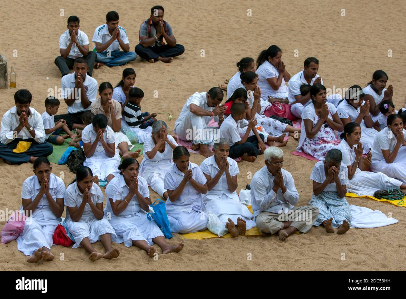 Buddhist worshippers pray towards the Sri Maha Bodhi Tree at Mahavihara ...