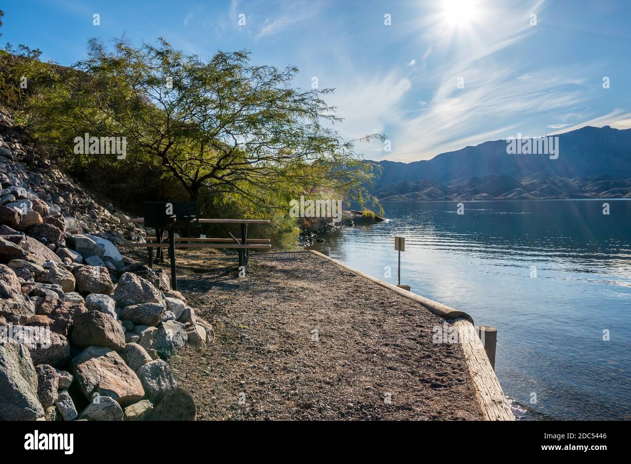 A breathtaking view of the lake in Cattail Cove SP, Arizona Stock Photo ...