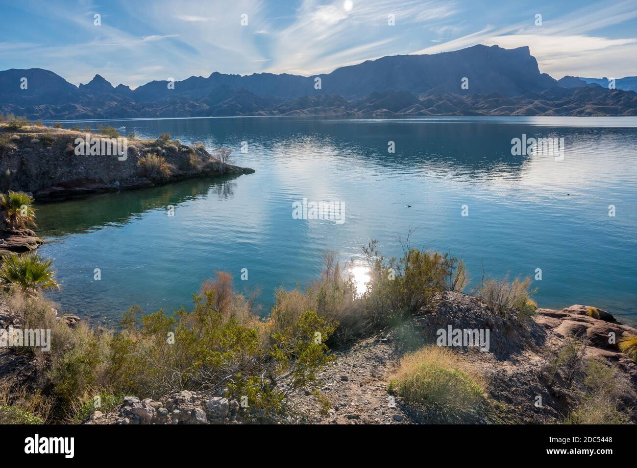 A breathtaking view of the lake in Cattail Cove SP, Arizona Stock Photo ...