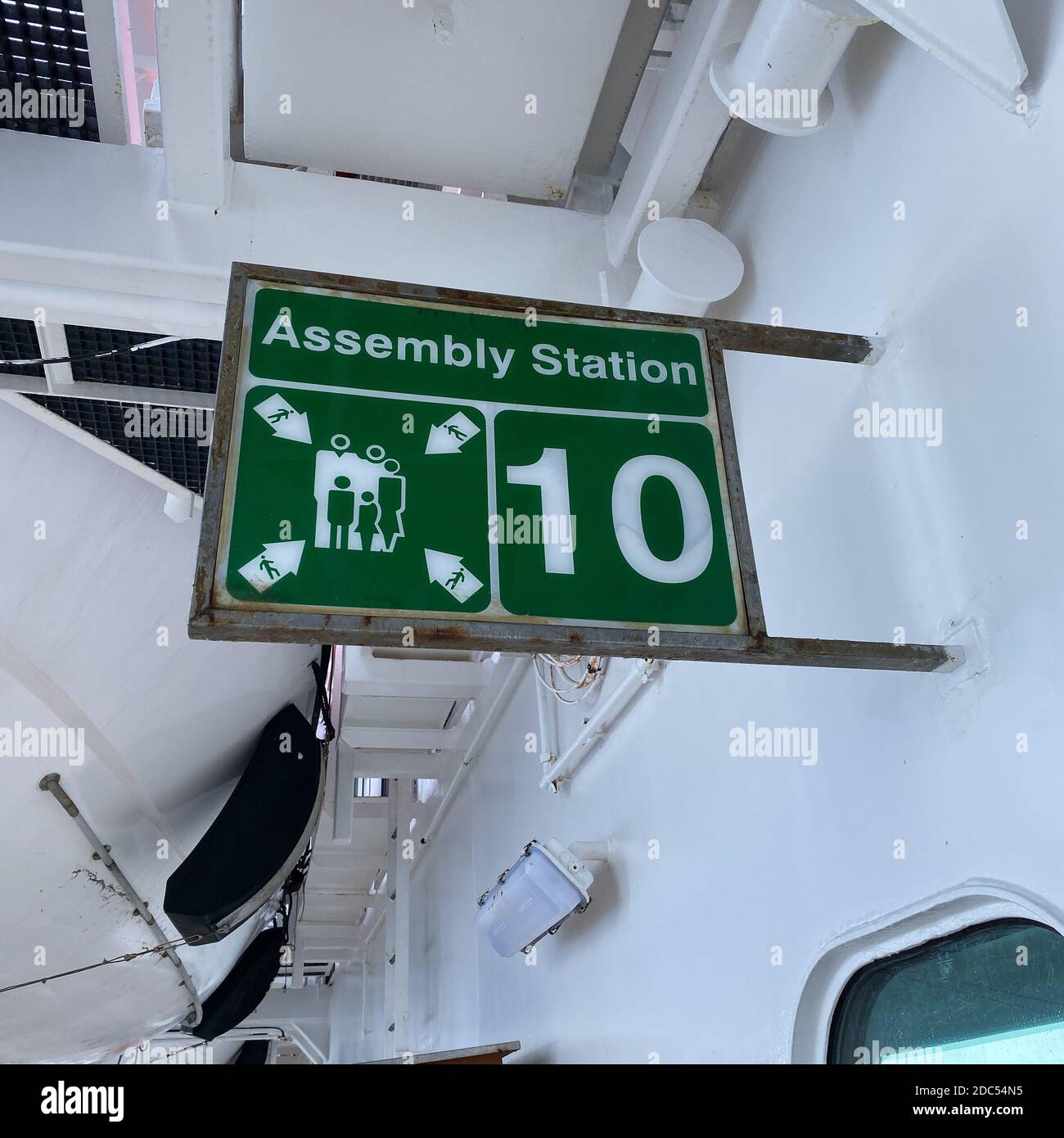 A cruise ship sign designating where the assembly station is in case of ...