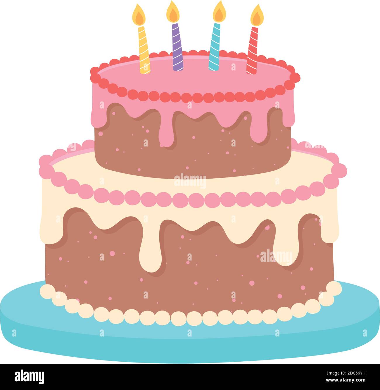 happy birthday sweet cake with candles celebration party cartoon vector ...