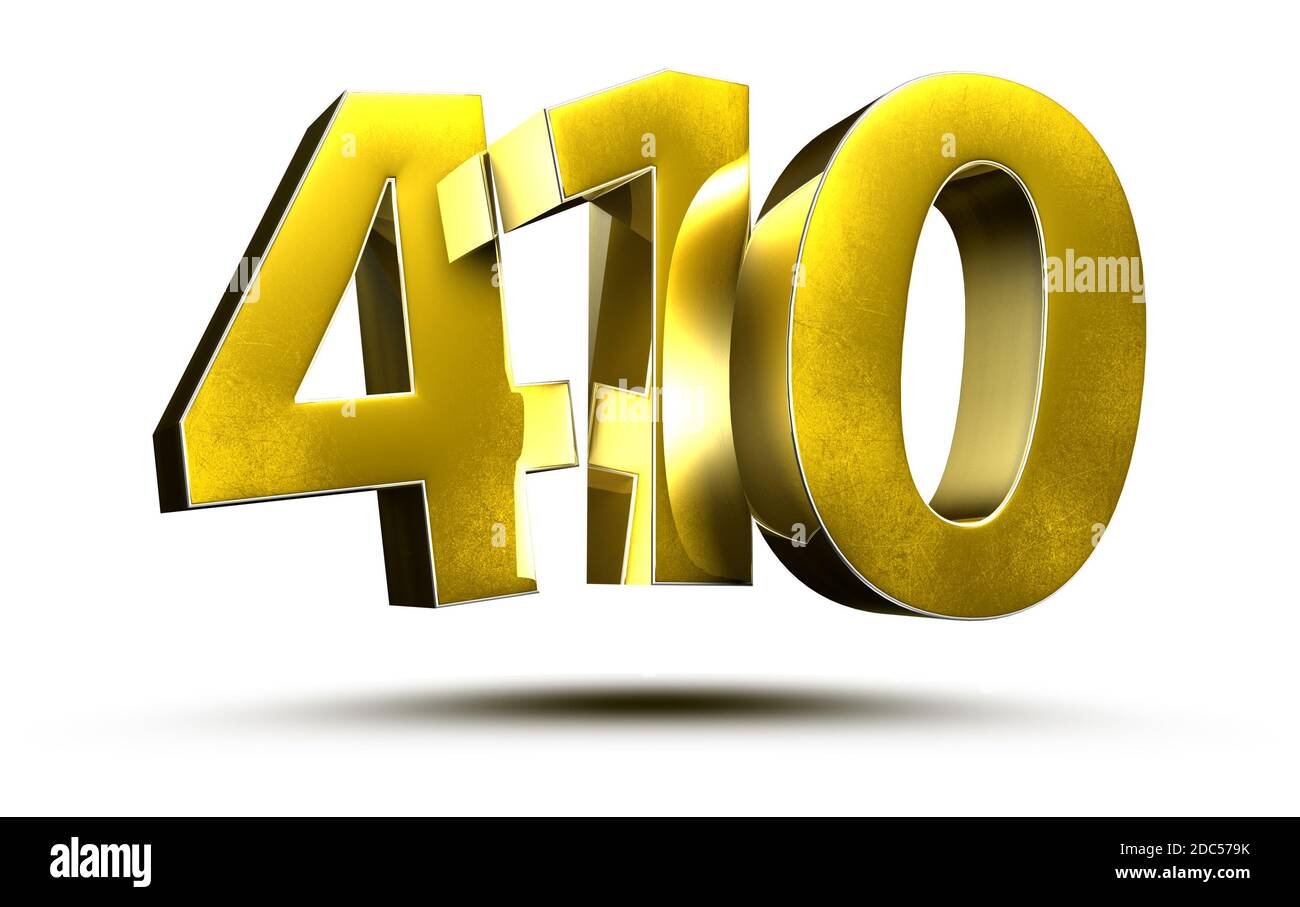 Gold numbers 410 isolated on white background illustration 3D rendering ...