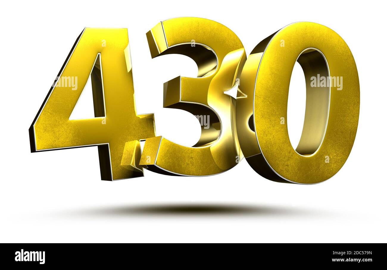 Gold numbers 430 isolated on white background illustration 3D rendering ...
