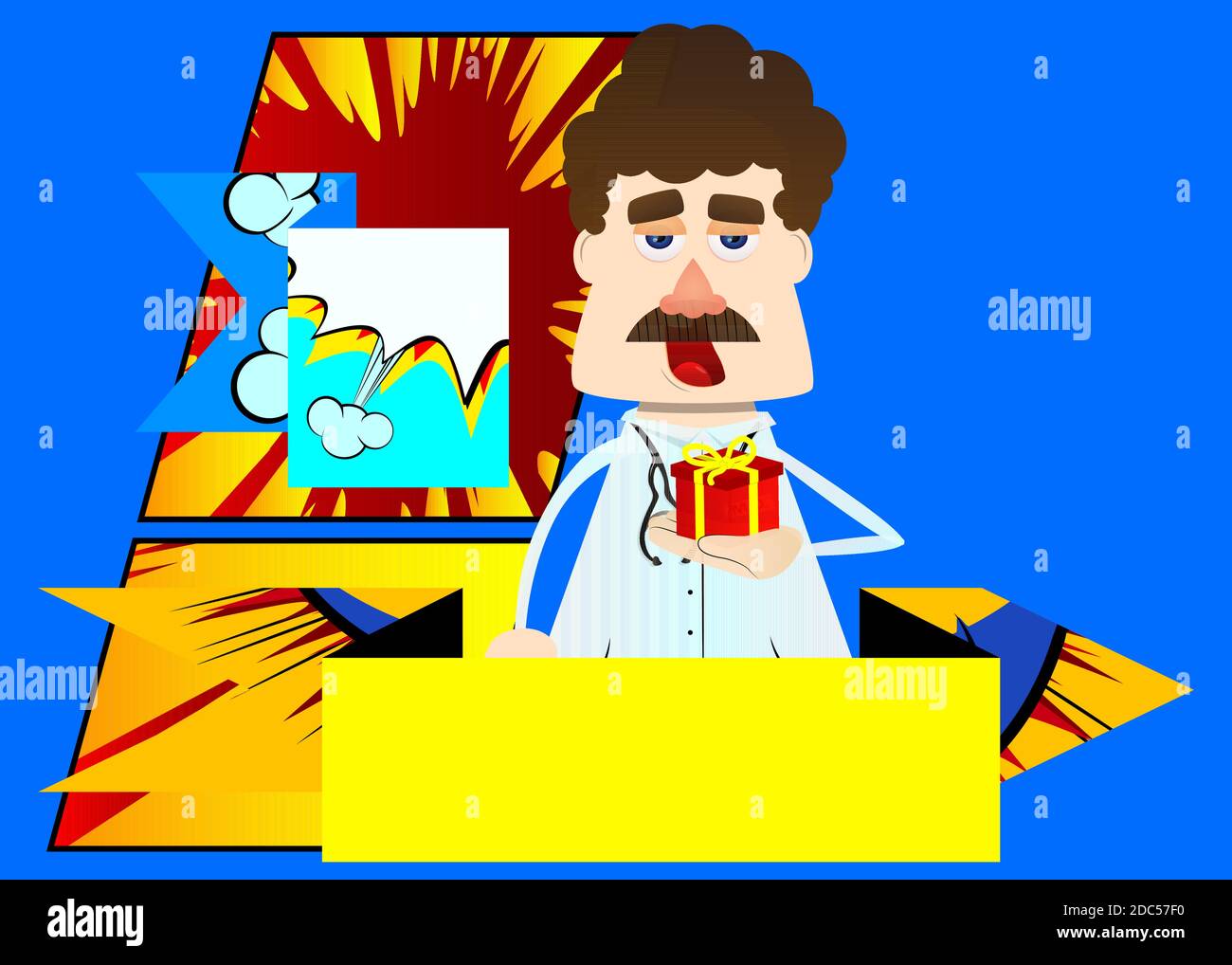 Funny cartoon doctor holding small gift box. Vector illustration Stock ...